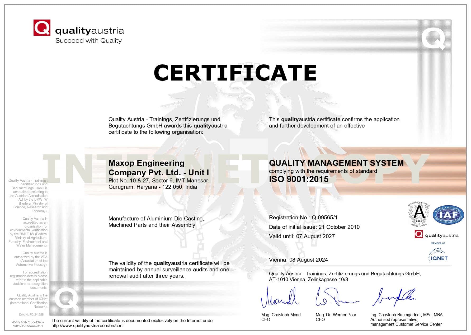 Maxop Certifications | Quality & Sustainability Standards